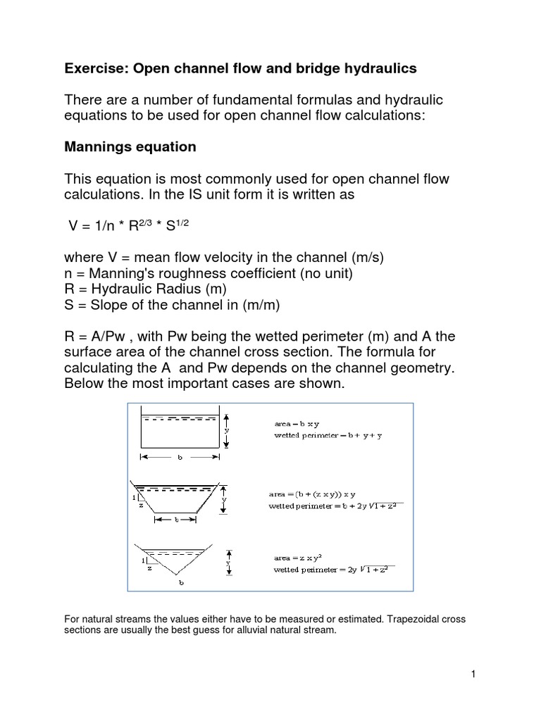 Open channel flow and bridge hydraulics calculations | PDF | Masonry ...