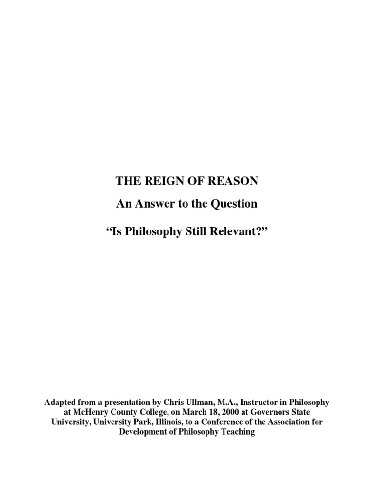 The Relevance of Philosophy Today | PDF | Reason | Autonomy