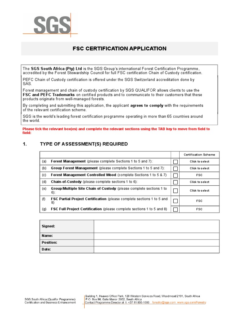 SGS FSC Certification Application Form | PDF | Forest Stewardship ...