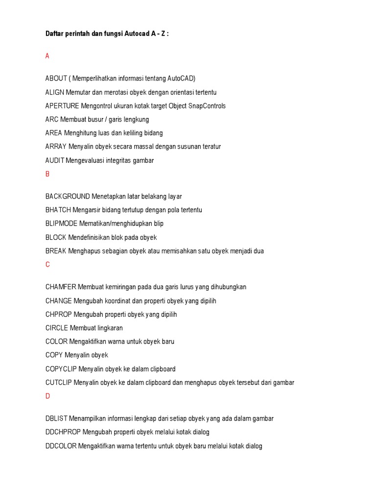 Daftar Perintah Dan Fungsi Autocad | PDF