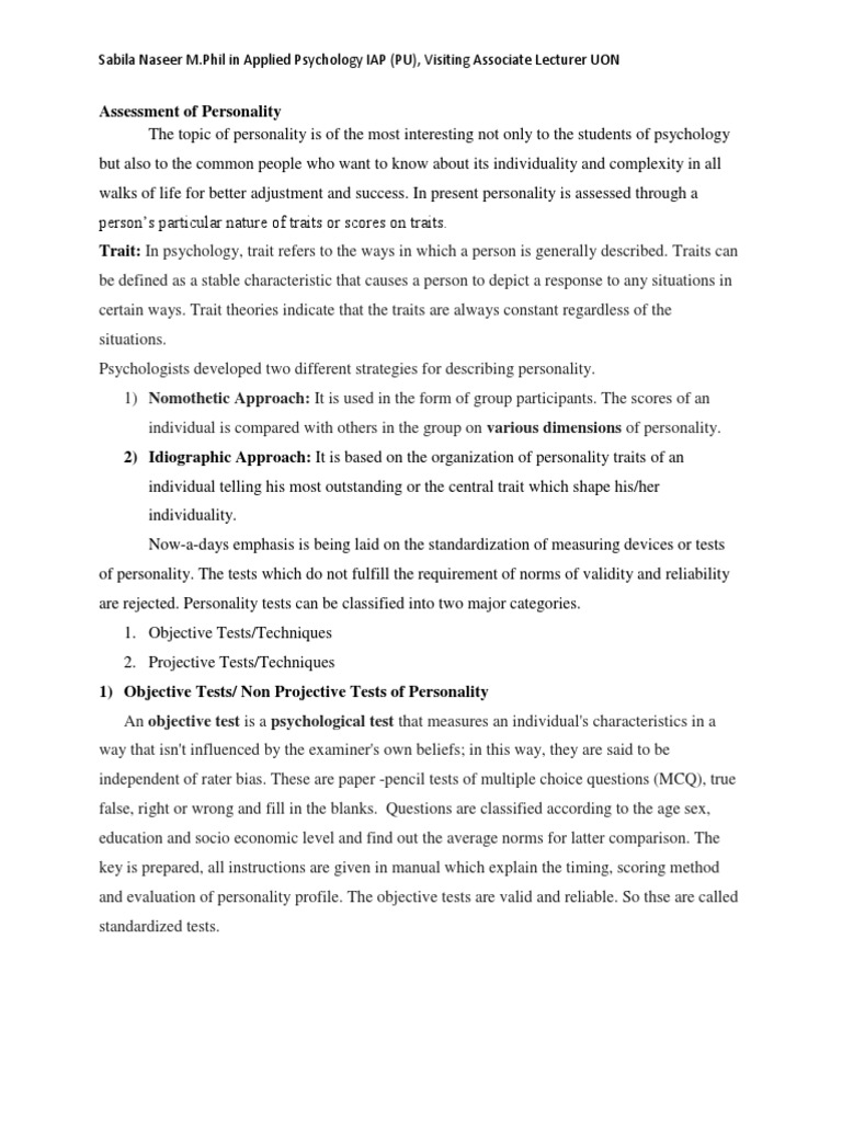 Assessment of Personality | PDF | Psychological Testing | Interview
