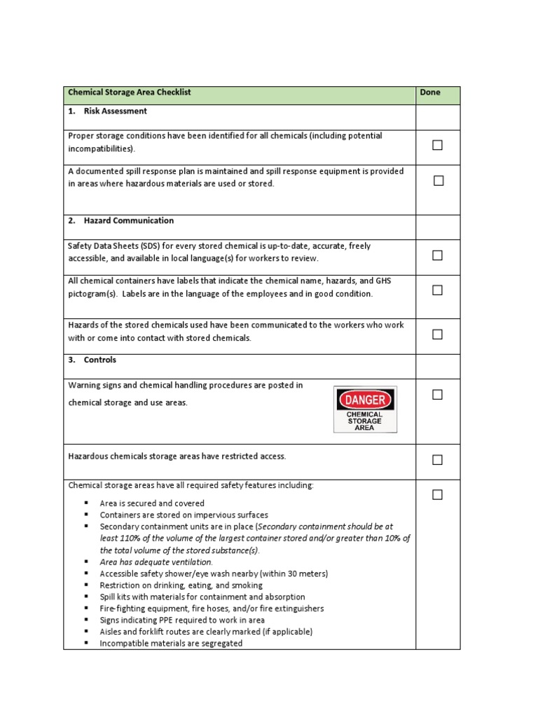 05 Chemical Storage Checklist | PDF | Prevention | Safety