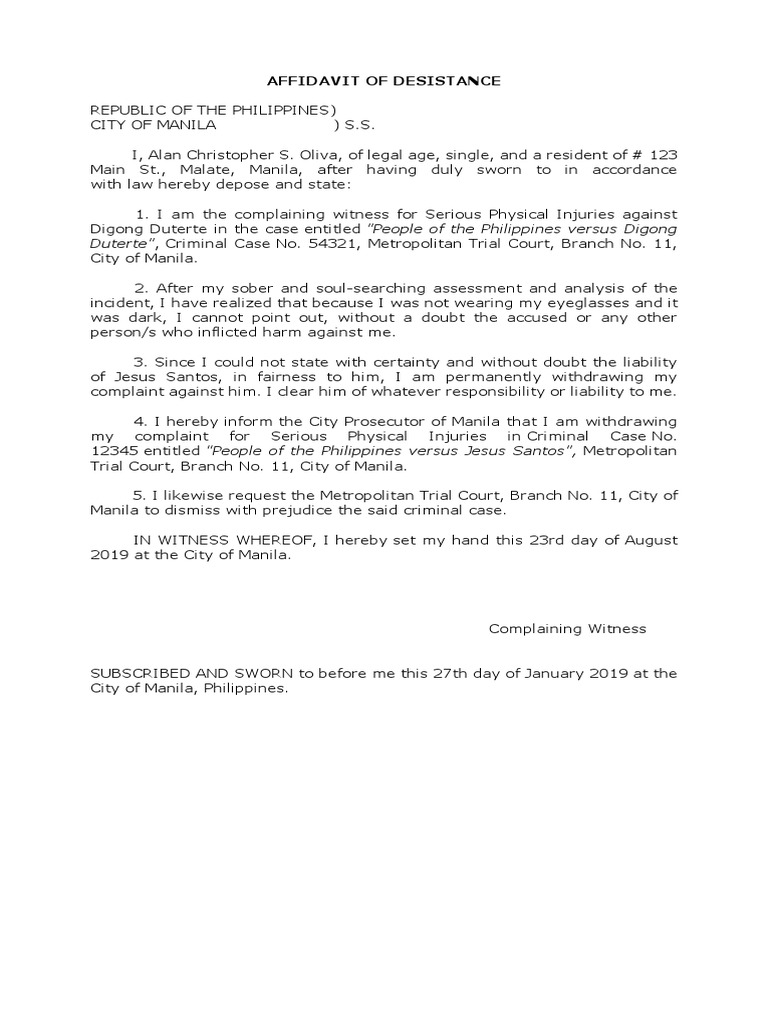 Affidavit of Desistance | PDF