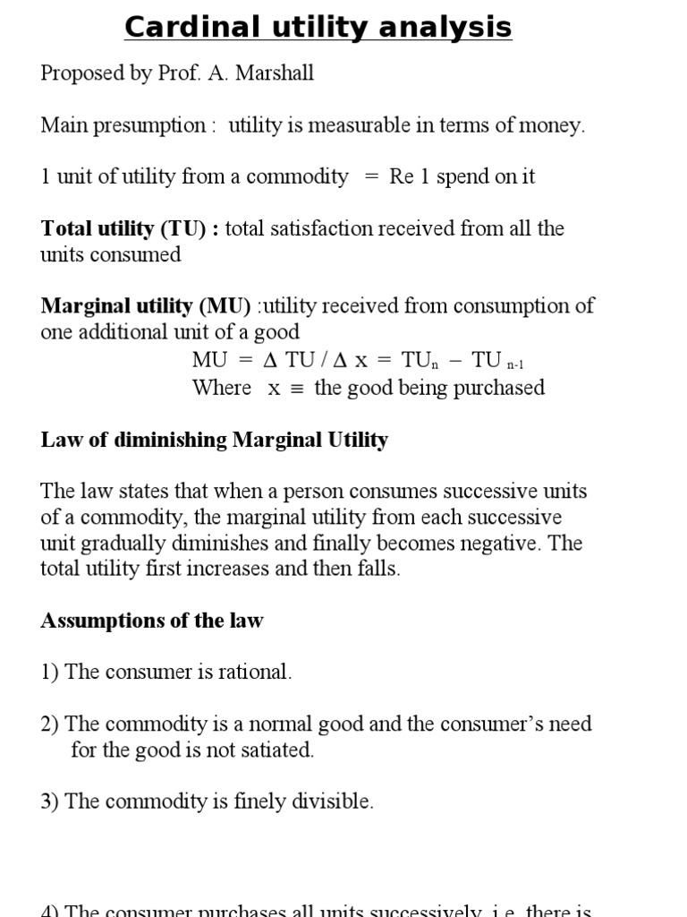 Cardinal Utility Analysi2 | PDF | Utility | Marginal Utility