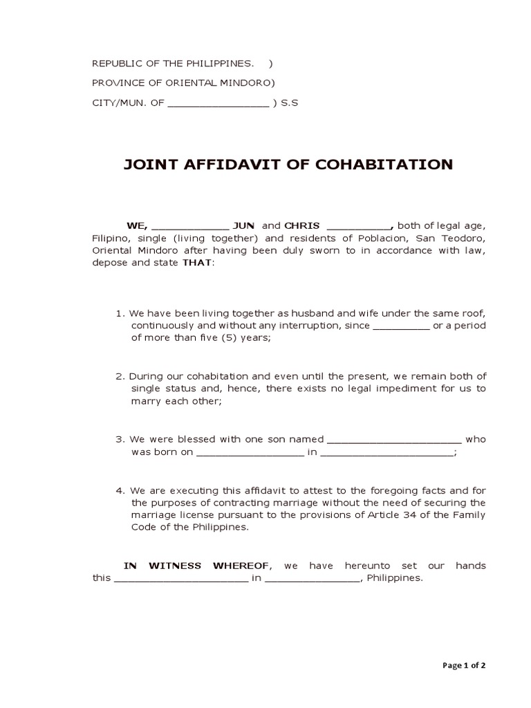 Affidavit of Cohabitation | PDF | Social Science