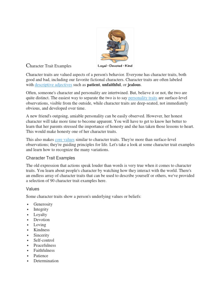 Character Trait Examples | PDF | Goal | Brainstorming