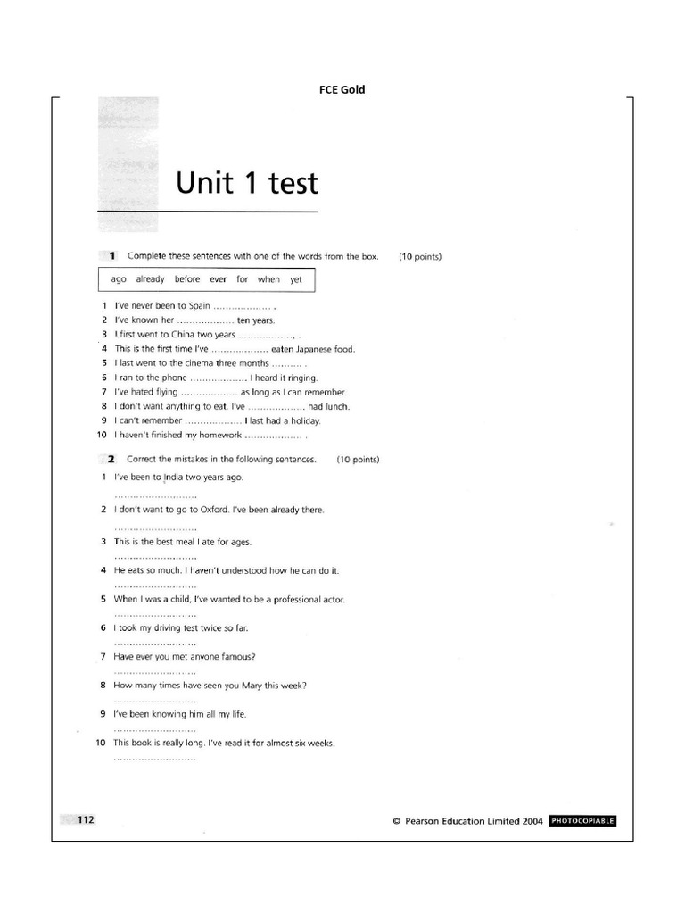 FCE Gold Unit Tests With Key PDF | PDF