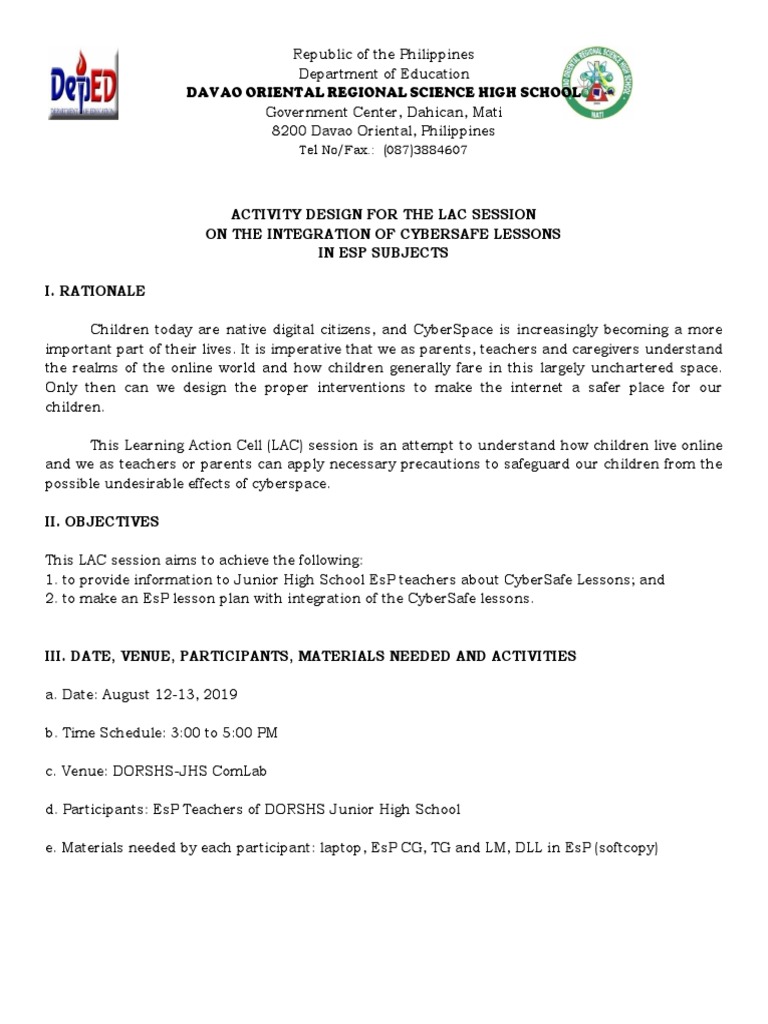 Activity Design for CyberSafe LAC Session | PDF | Learning