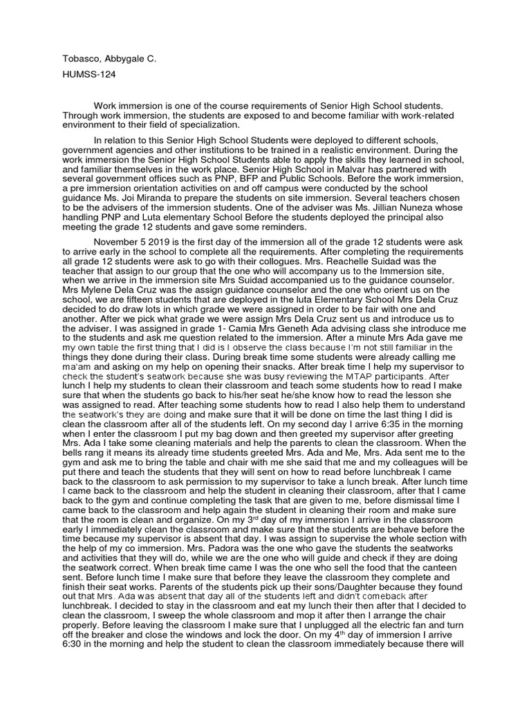 Immersion Narrative | PDF | Classroom | Behavior Modification