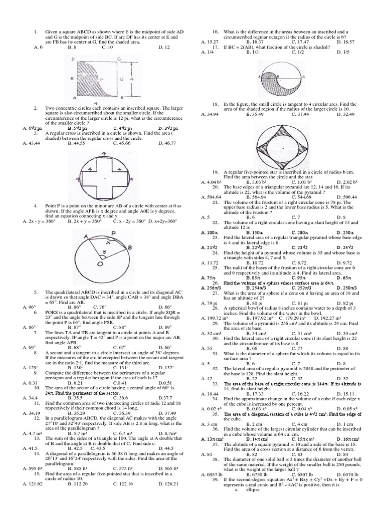 Geometry and Analytic Geometry Take Home | PDF | Ellipse | Area