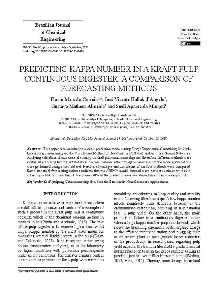 Predicting Kappa Number in a Kraft Pulp Continuous Digester: Comparing ...