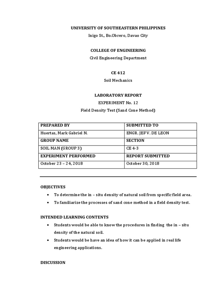 Laboratory Report: Field Density Test | PDF | Nature