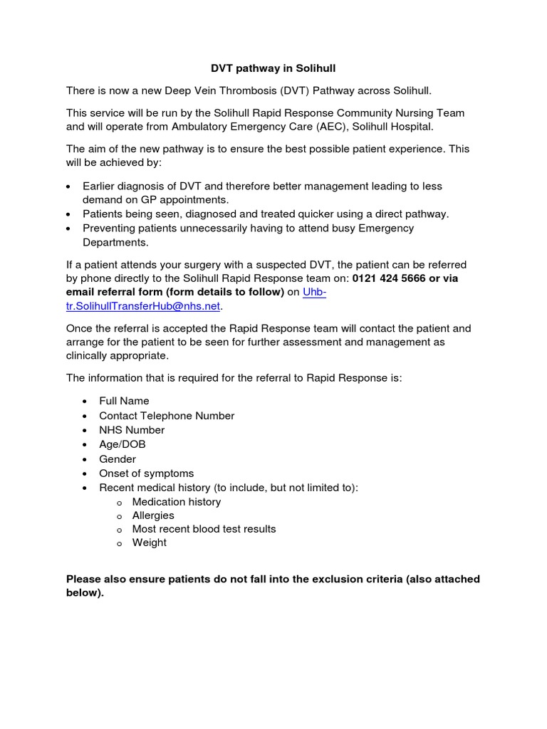Solihull DVT Pathway Overview | PDF | Bleeding | Thrombosis