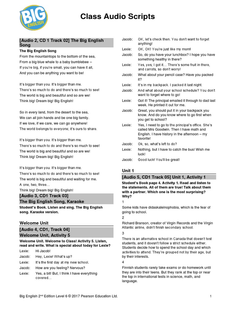 BIGAME2E6 - Class Audio Scripts | PDF | Homework