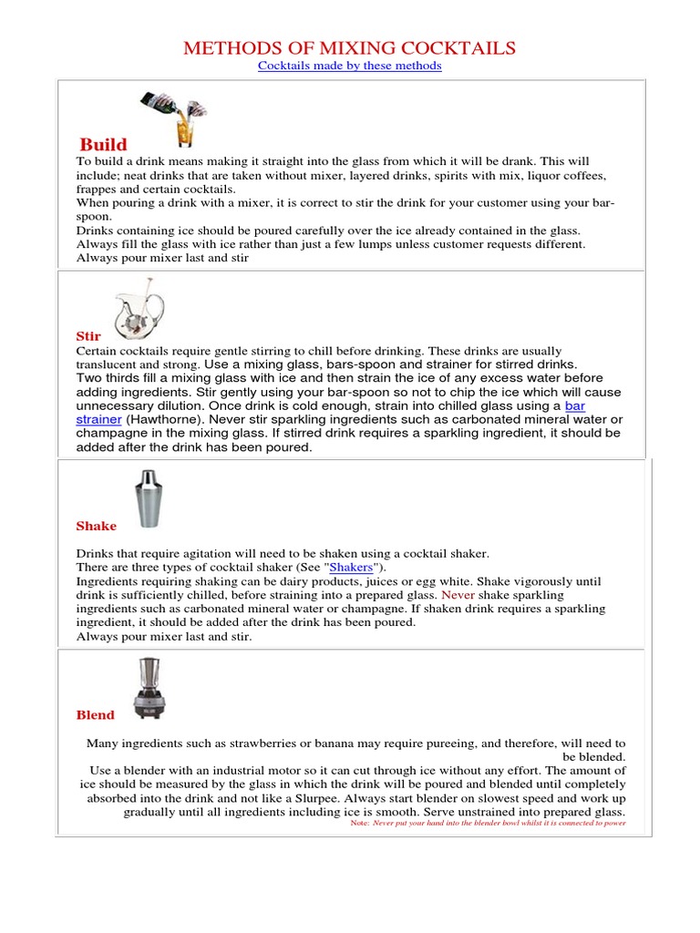 Methods of Mixing Cocktails | Download Free PDF | Cocktails | Drink