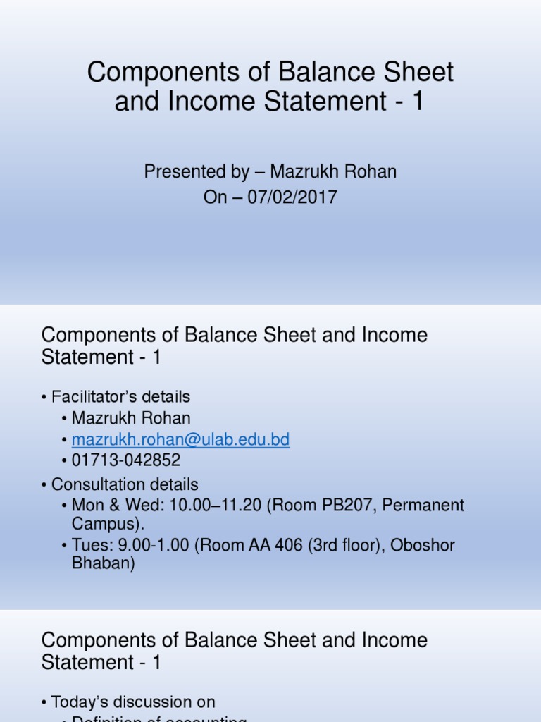 Session 2 - Components of IS and BS - 1 | PDF | Balance Sheet | Equity ...
