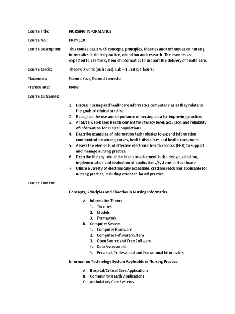 Course Syllabus | PDF | Health Informatics | Electronic Health Record
