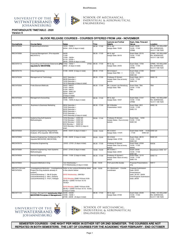 Masters Timetable 2020-V5 | PDF | Academic Term | Academia