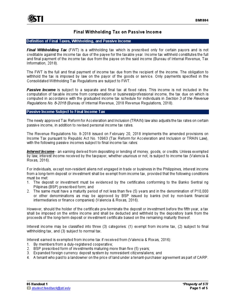 05 Handout 1 | PDF | Income Tax | Withholding Tax
