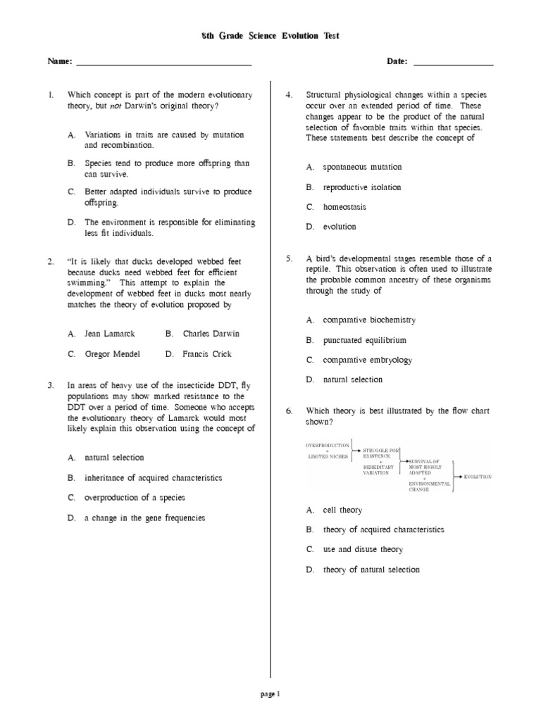 8th Grade Evolution Test-3 | PDF | Natural Selection | Evolution