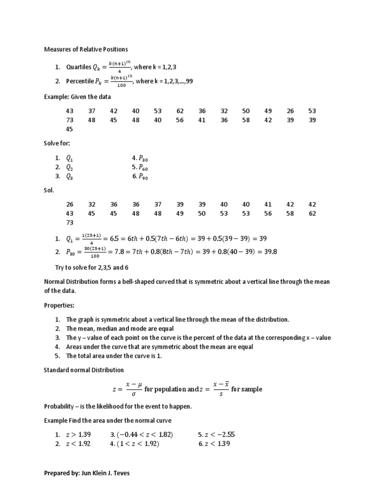 The Measures of Relative Positions | PDF | Mean | Percentile