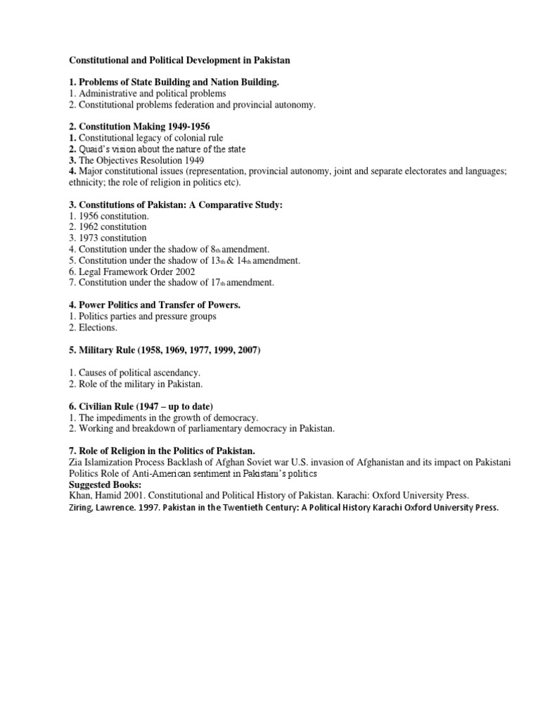 Constitutional and Political Development in Pakistan | PDF