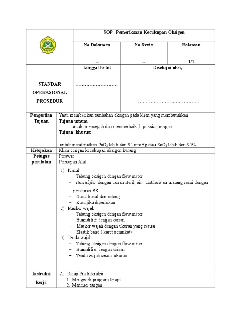 SOP Pemeriksaan Kecukupan Oksigen Siip | PDF