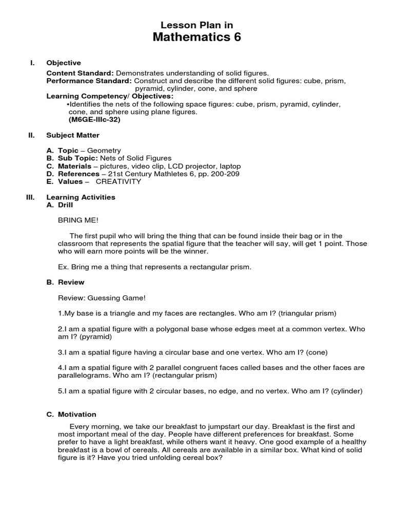 Math 6 LP - Nets of Solid Figures | PDF | Rectangle | Geometric Shapes