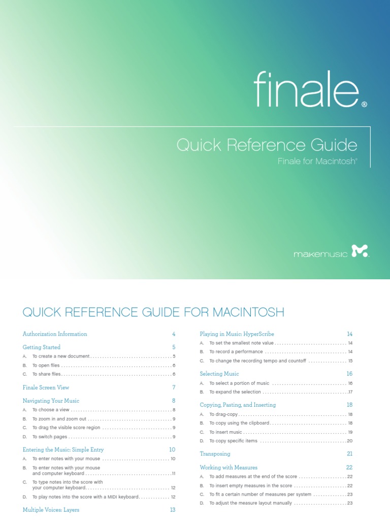 Finale Quick Reference Guide For Macintosh | PDF | Computer Keyboard | Menu (Computing)
