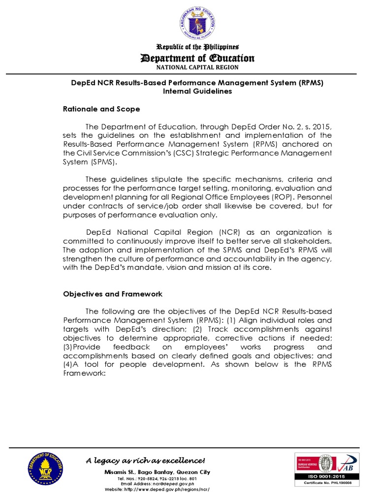 RPMS Internal Guidelines | PDF | Performance Management | Performance ...