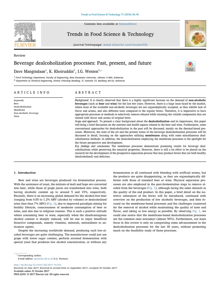 Beverage Dealcoholization Processes, Past, Present, and Future - 1-S2.0 ...