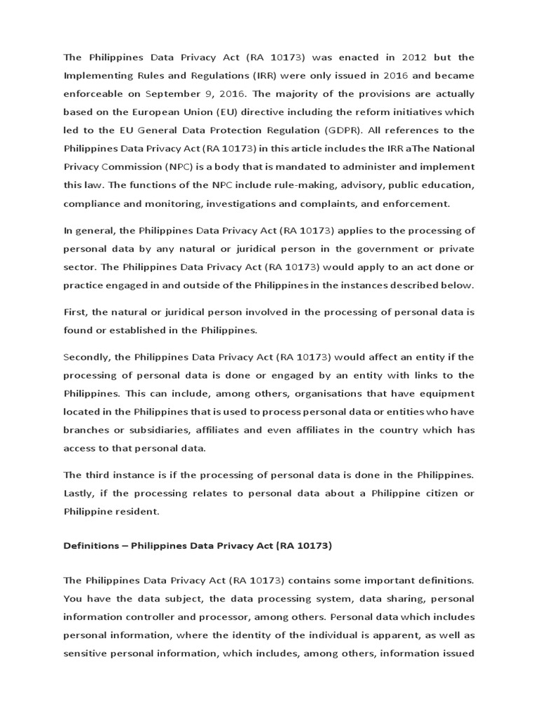 The Philippines Data Privacy Act | PDF | Information Privacy | Privacy