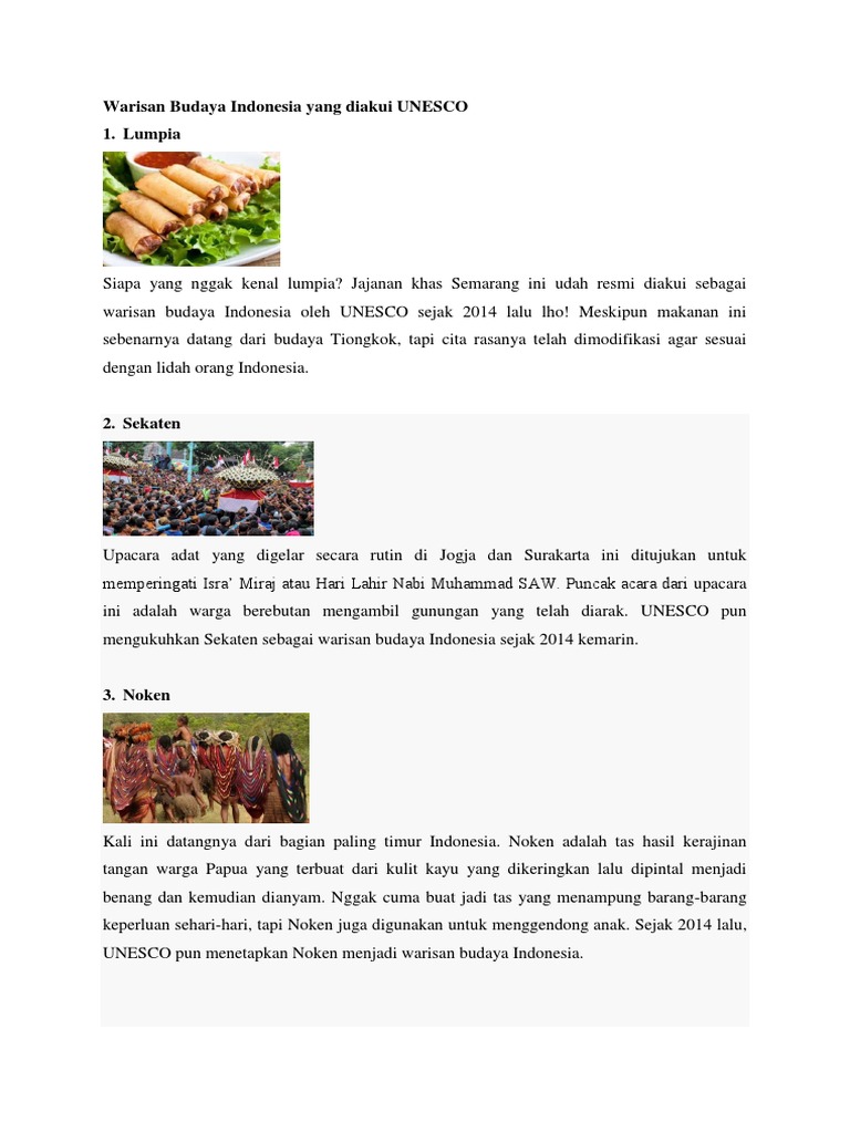 Budaya Indonesia Yang Diakui UNESCO | PDF