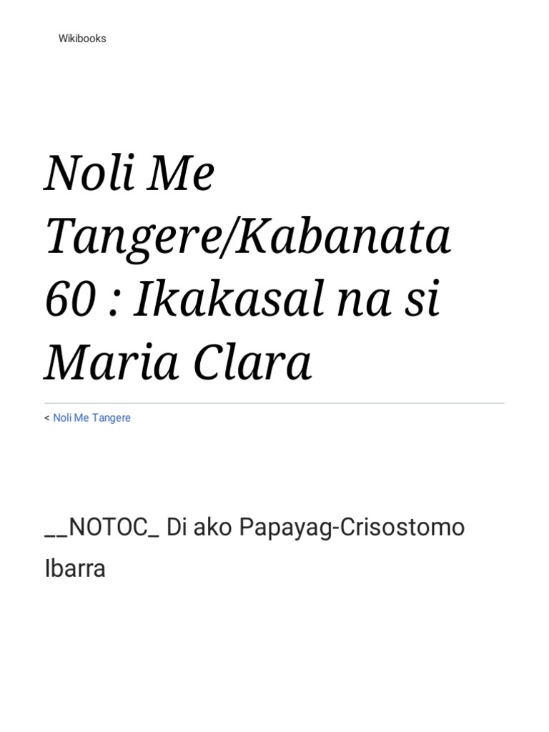 Noli Me Tangere - Kabanata 60 - Ikakasal Na Si Maria Clara - Wikibooks ...