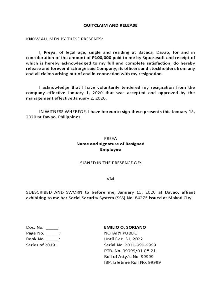 QUITCLAIM-AND-RELEASE Philippine Sample | PDF