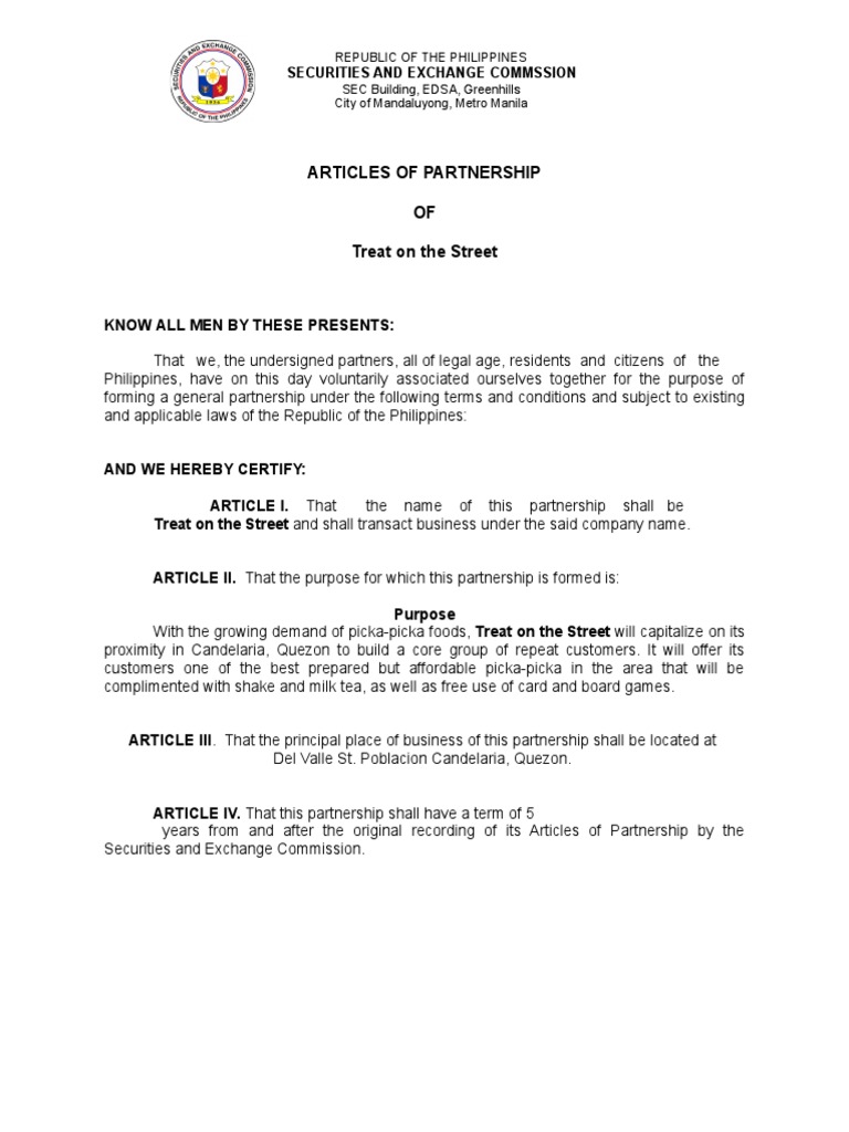 Articles of Partnership | PDF | Philippines | Government Information