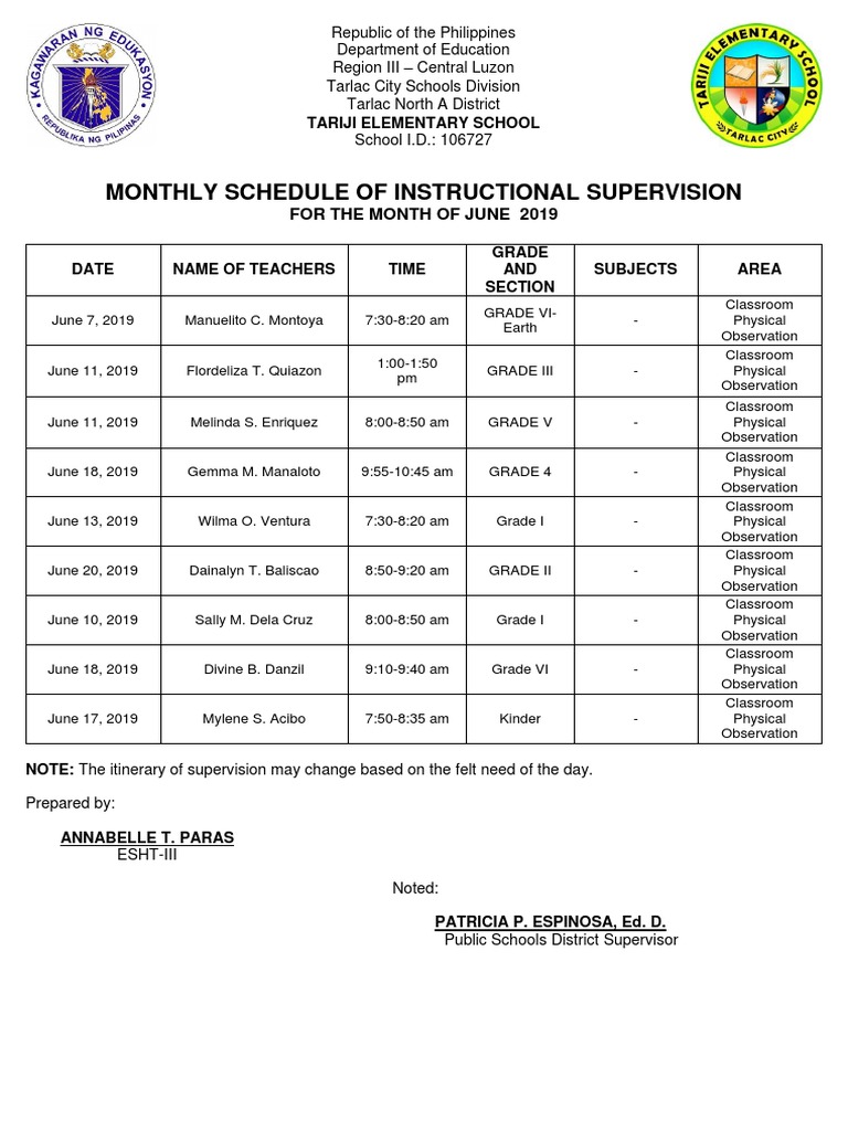 Instructional Supervision Form | PDF | Behavior Modification | School Types