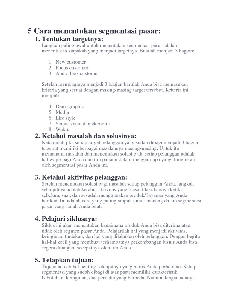 5 Cara Menentukan Segmentasi Pasar | PDF