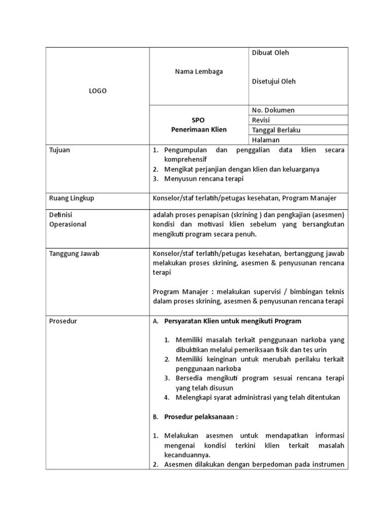 Contoh - SPO Penerimaan Klien | PDF