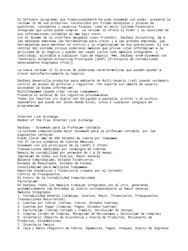 DacEasy: Software Contable Versión 12 | PDF | Presupuesto | Servicios ...