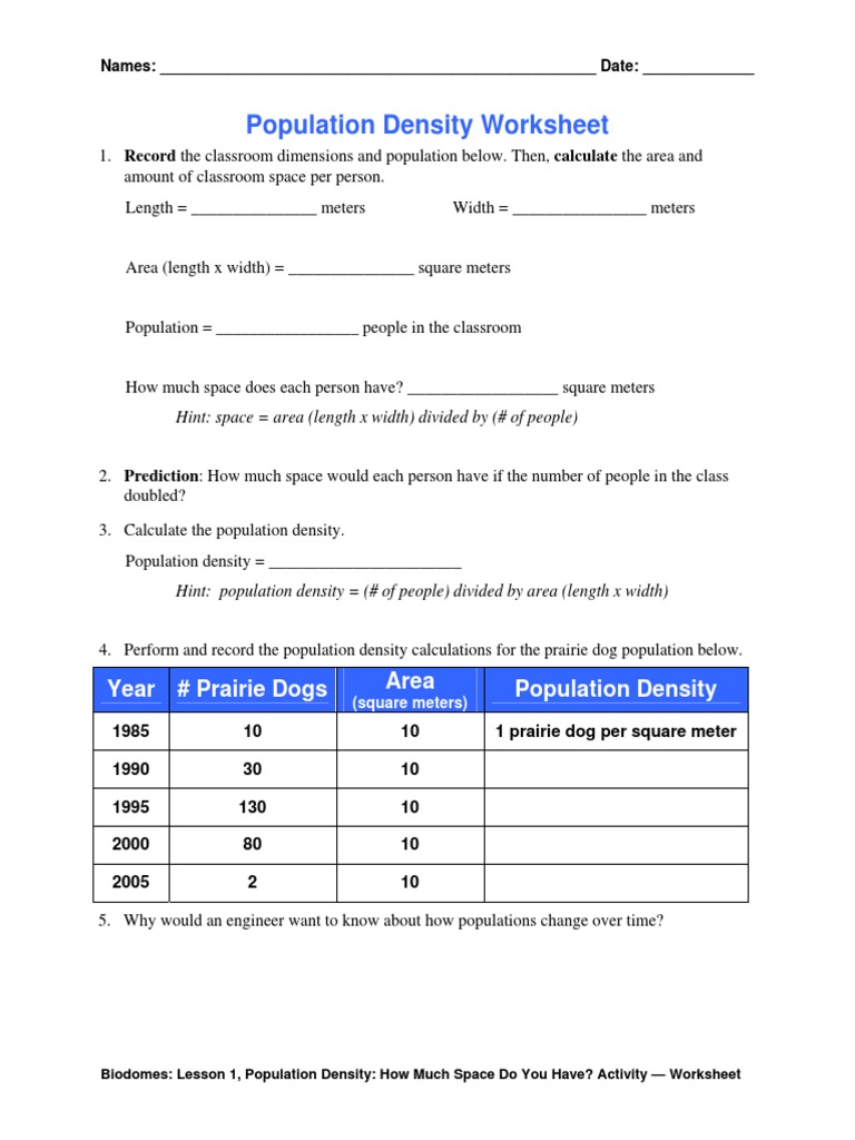 Pop Density Worksheet | PDF