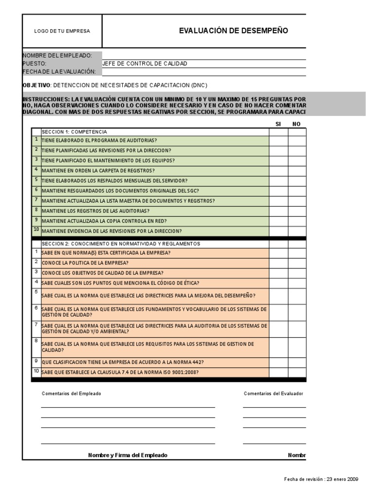 Formato para Evaluar Desempeno Laboral | PDF | Sistema de manejo de calidad | Business