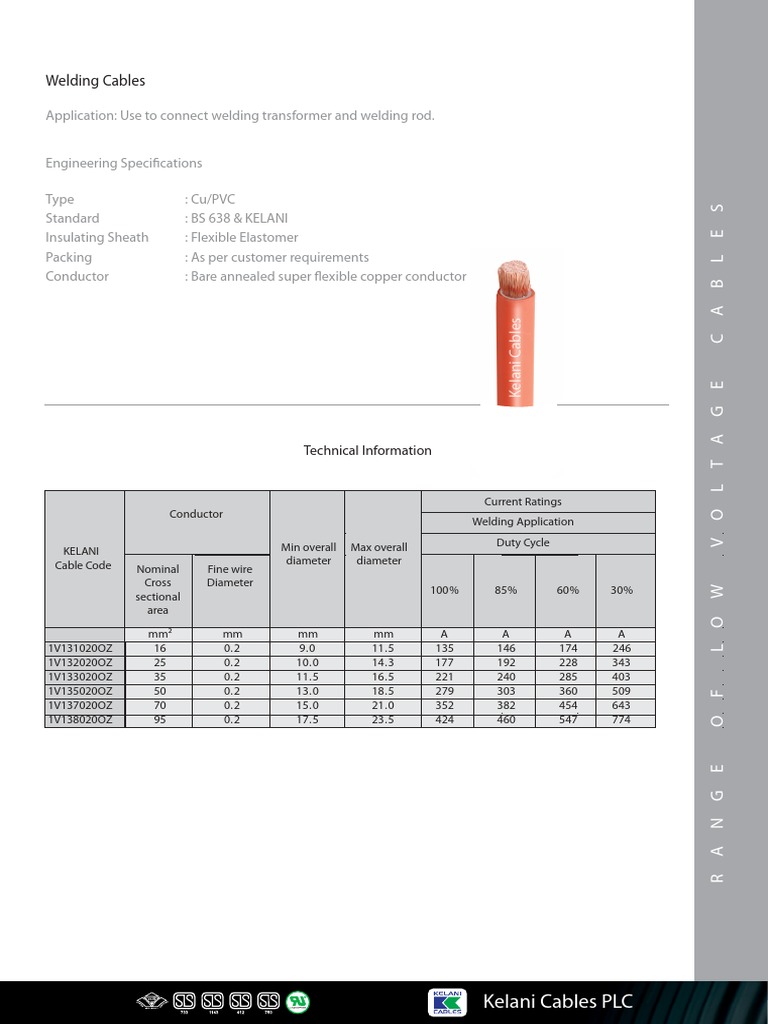 Welding Cables PDF | PDF | Electrical Conductor | Power Engineering