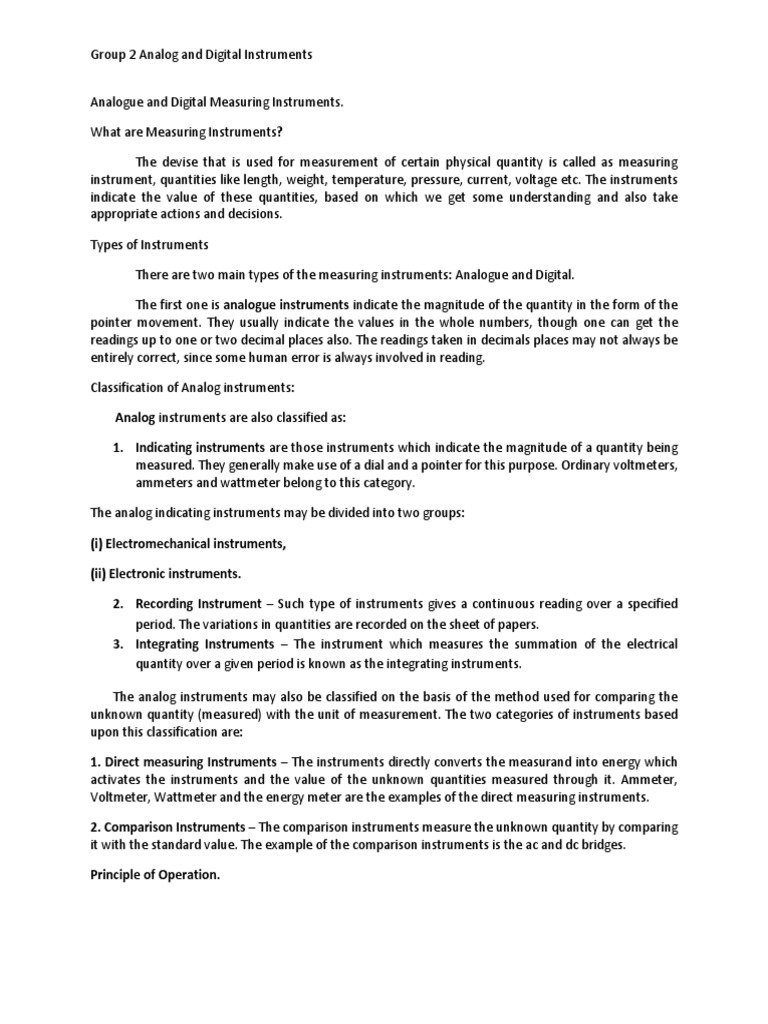 Comparison of Analog and Digital Instruments | PDF | Electromagnetic ...