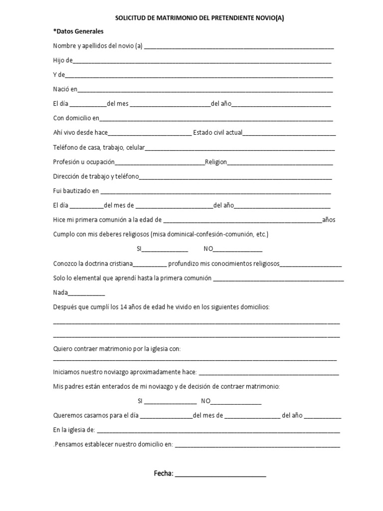 Solicitud De Novia Pdf Solicitud De Trámites Del Certificado