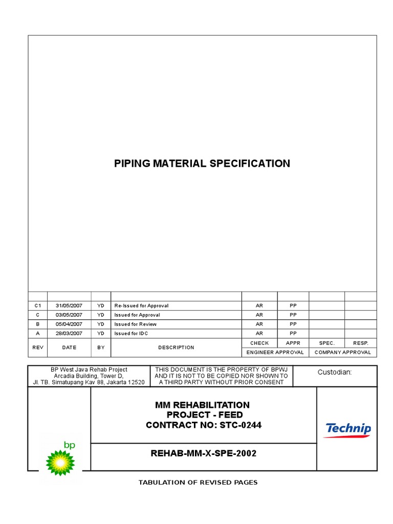 Piping Material Specification Rev C | PDF | Pipe (Fluid Conveyance) | Screw