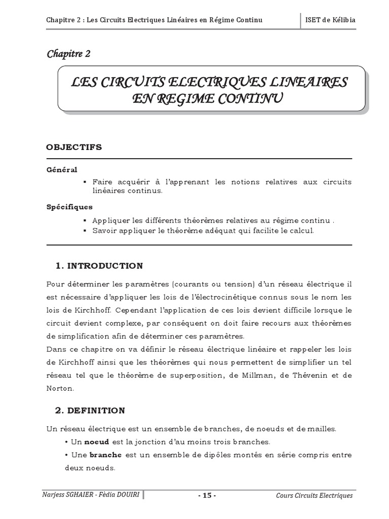 Circuits Linéaires en Régime Continu | PDF | Réseau électrique ...