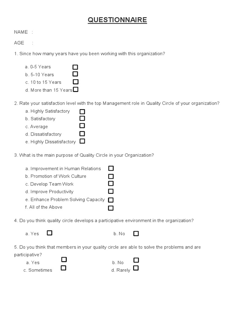 Questionnaire On Quality Circle | Download Free PDF | Economies ...