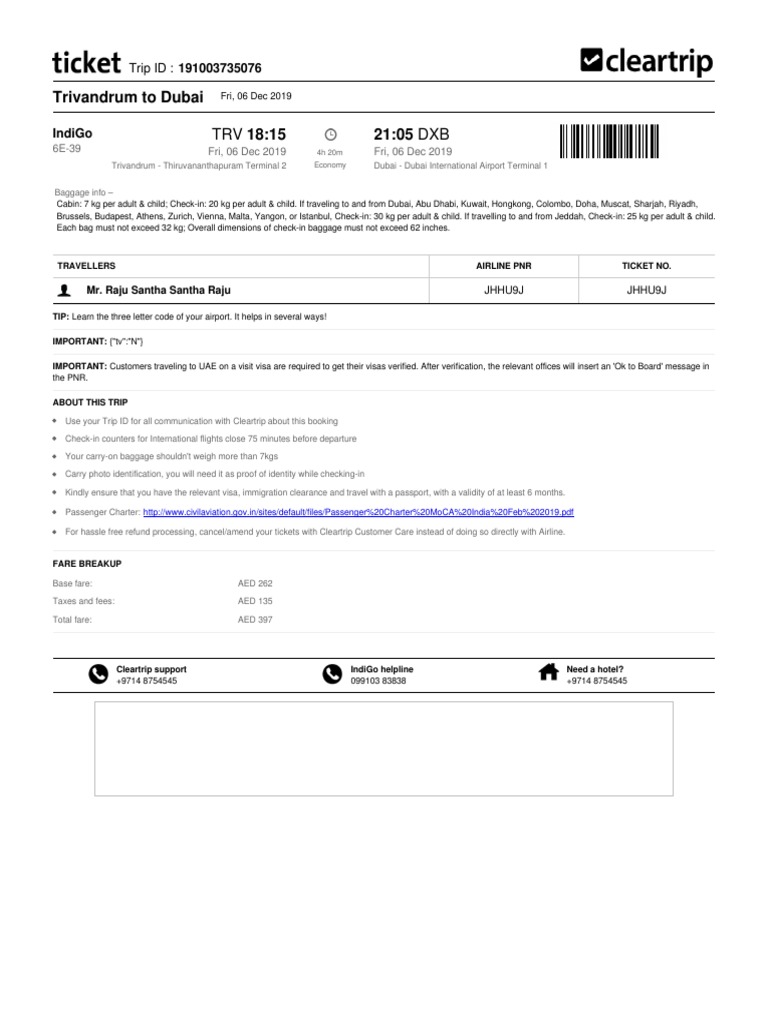Cleartrip Flight E-Ticket PDF | PDF | Aviation | Transport