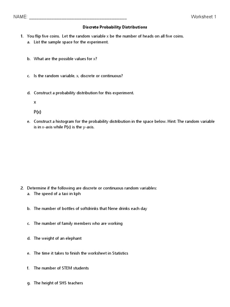 Worksheet 2 - Random Variables | PDF | Probability Distribution ...